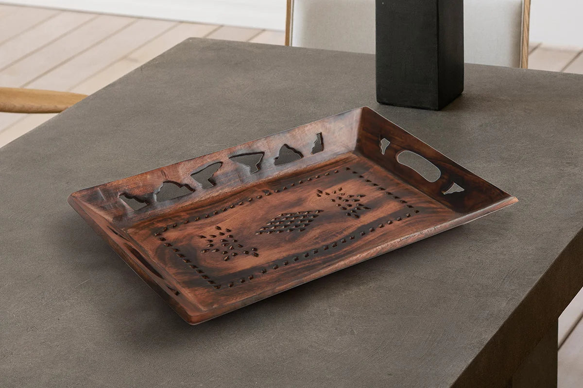Wooden Handmade Rustic Design Sheesham Wood Tray – Woodhaven Global ...